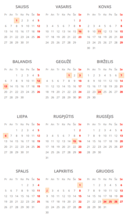 Nedarbo dienos 2020 metais | nedarbo dienų kalendorius | ZinauKaip.lt